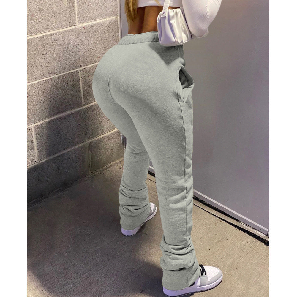Sweater fabric sports and leisure drawstring pile pants with pockets ...
