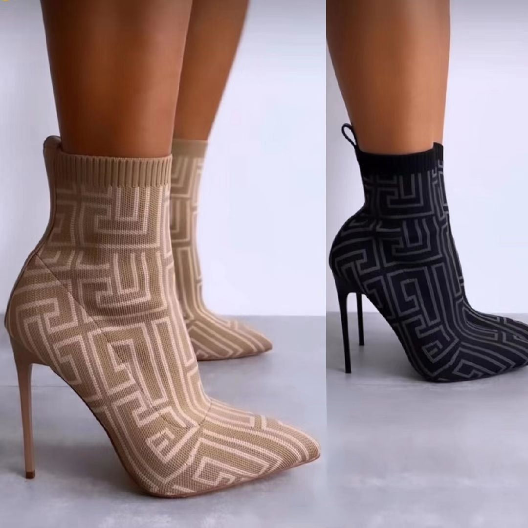 Pointed Toe Stiletto Heel Knitted Ankle Boots（SL8396） – Helarocky