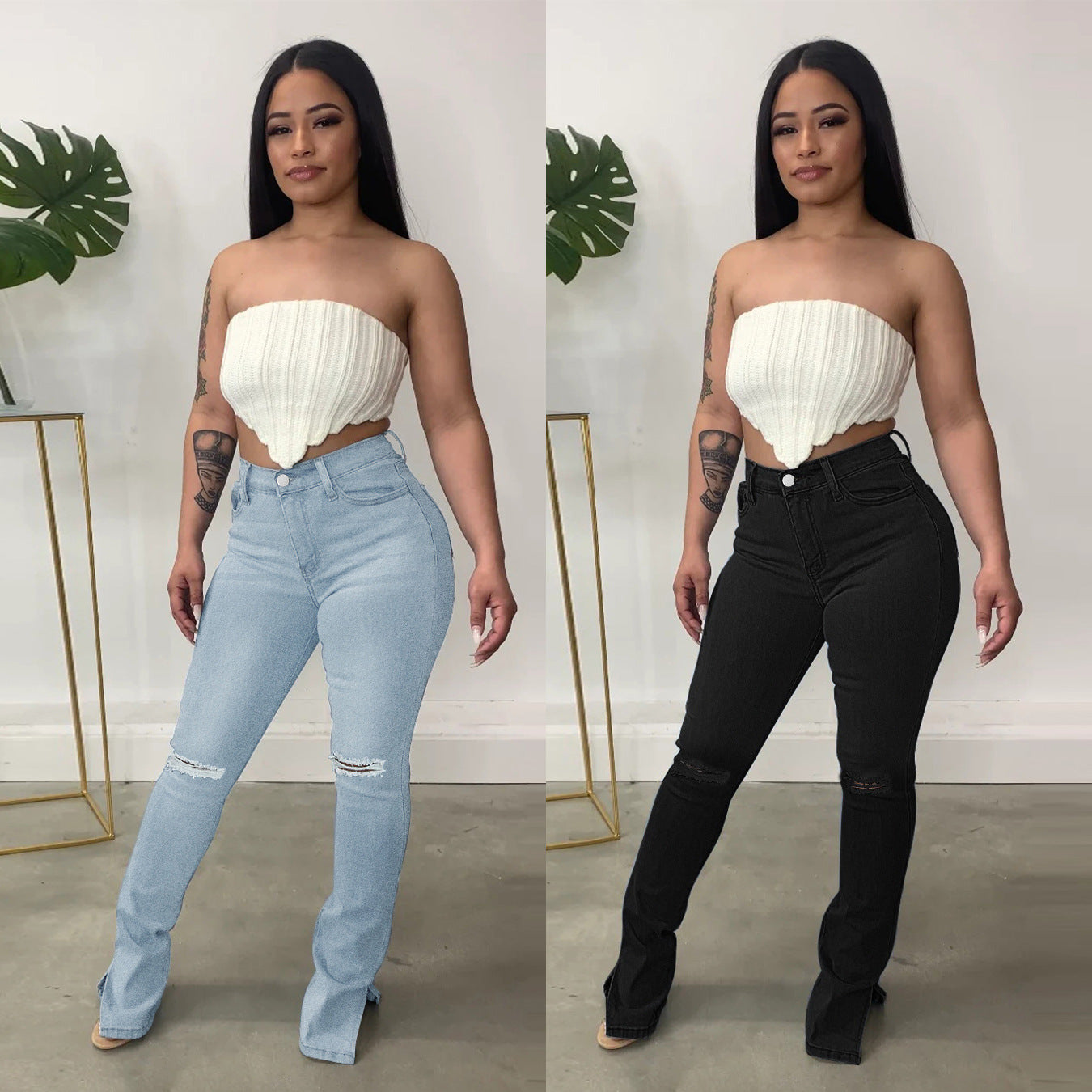 Ripped Split Jeans(CL10899) – Helarocky