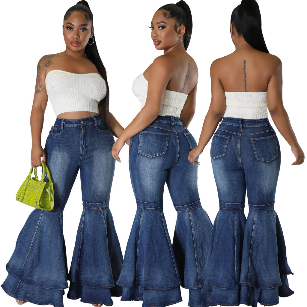 Wide Leg Washed Denim Bell-Bottom Pants (CL11307) – Helarocky